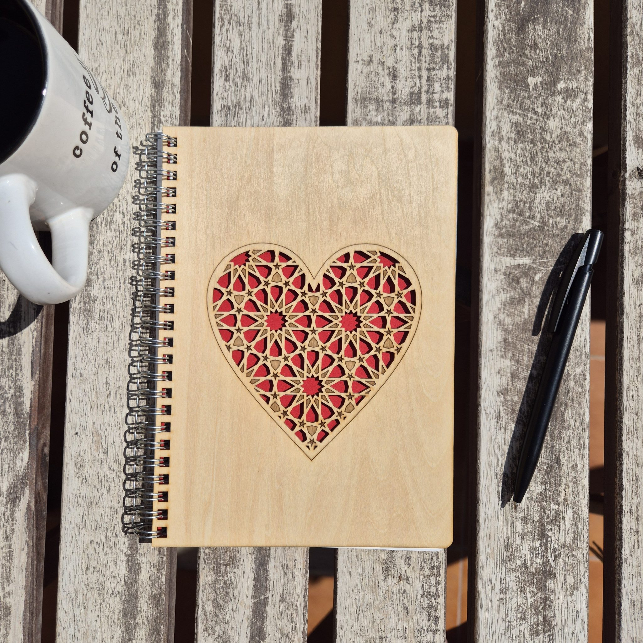 Handmade Wooden Notebook – Heart shape - Okomoko